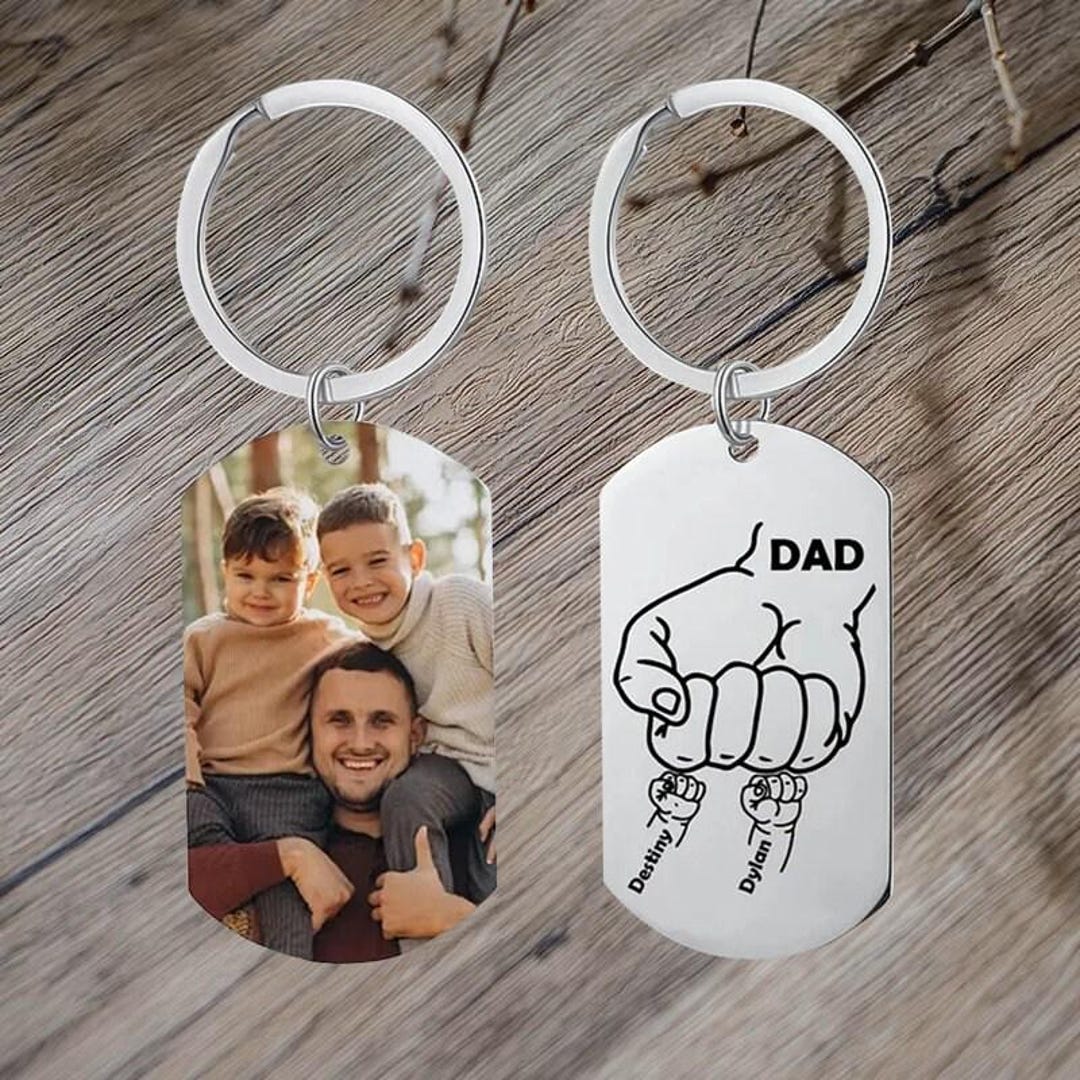 Daddy Fist Bump Personalized Photo Keychain Engrave Names Anniversary ...