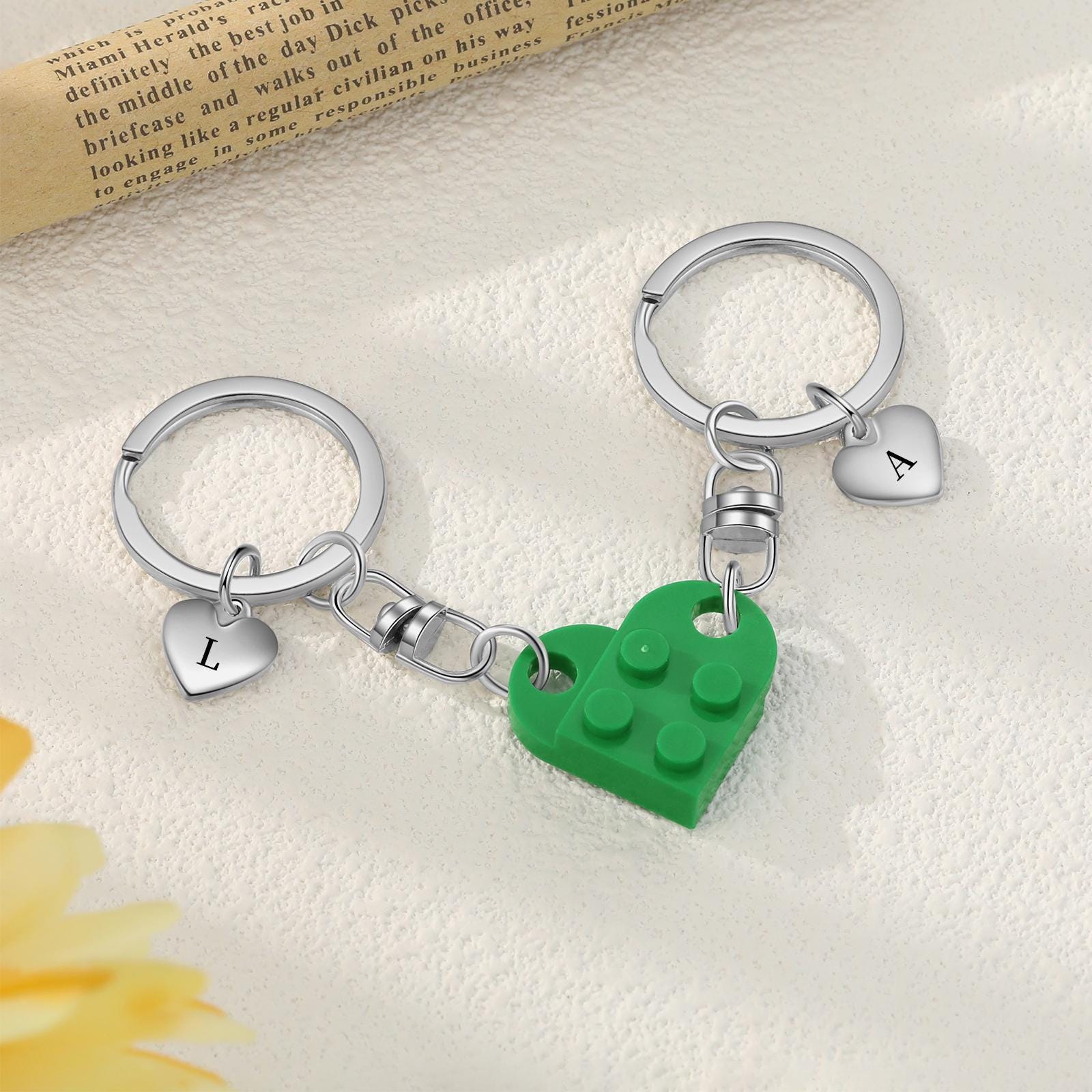 Personalized Initial Heart Keychain, Basic Brick Heart Keychain Set ...