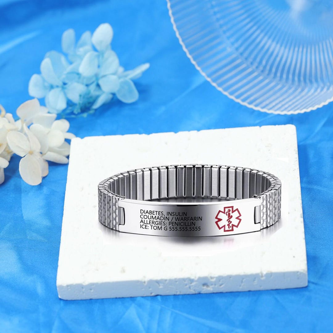 Custom Medical Id Bracelet for Men - Medical Information and Contact Id ...
