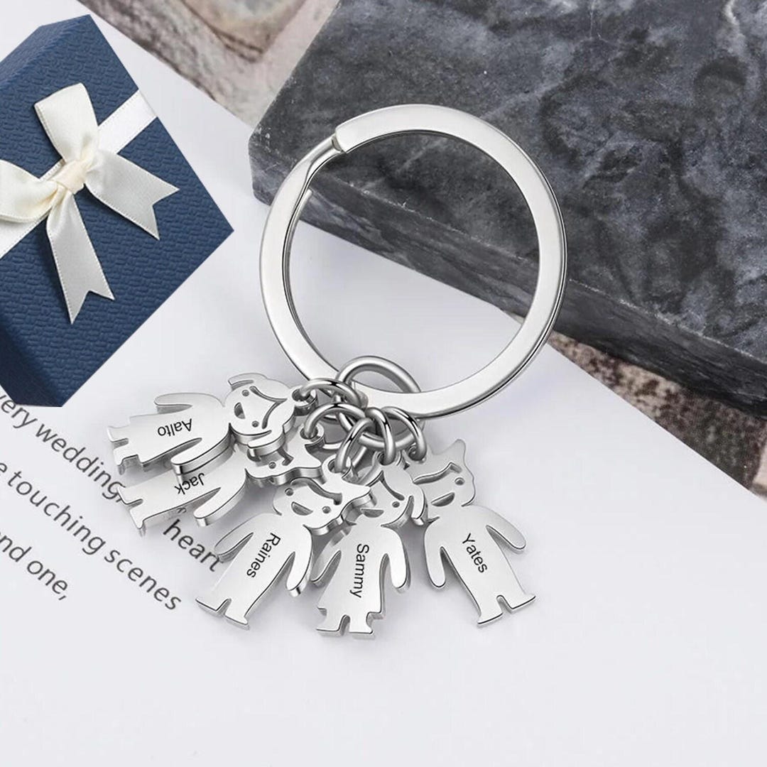 Personalized Kids Charm Keychain Custom 1-5 Names Key Chain Keyring ...