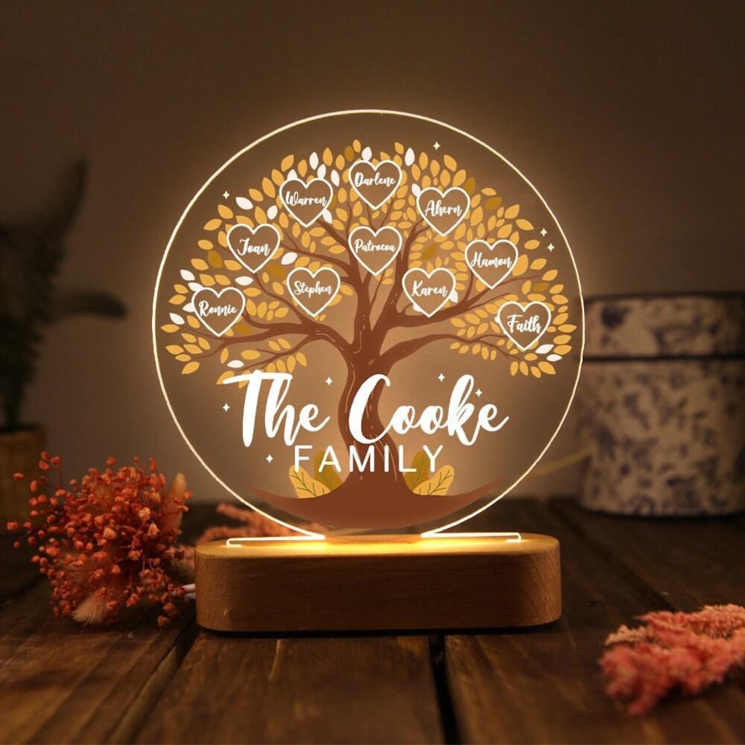 Tree of Life Names Night Light Mother's Day Gift, Family Tree Night ...