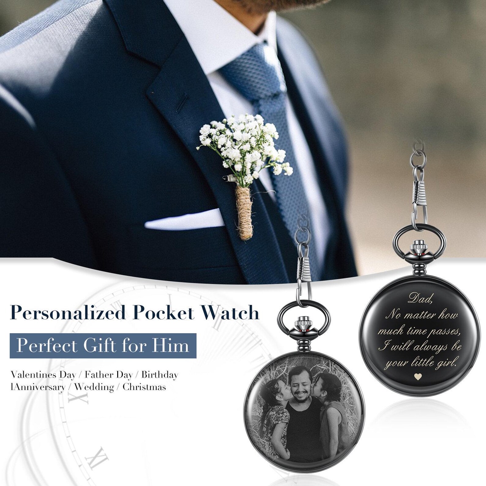 Personalized Photo Pocket Watch With Loving Message Gift for Him,custom ...