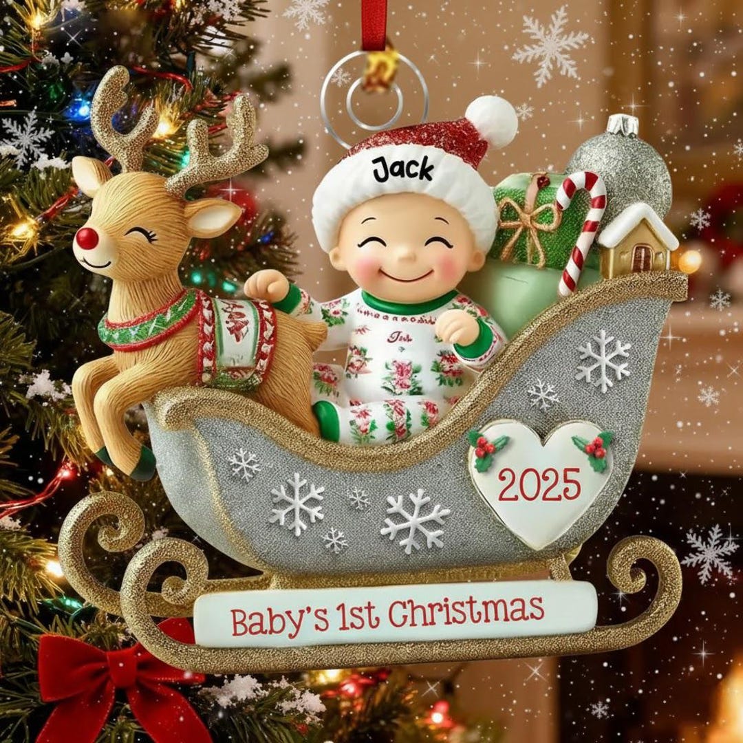 Baby First Christmas Ornament,baby on the Sleigh Ornament,christmas ...