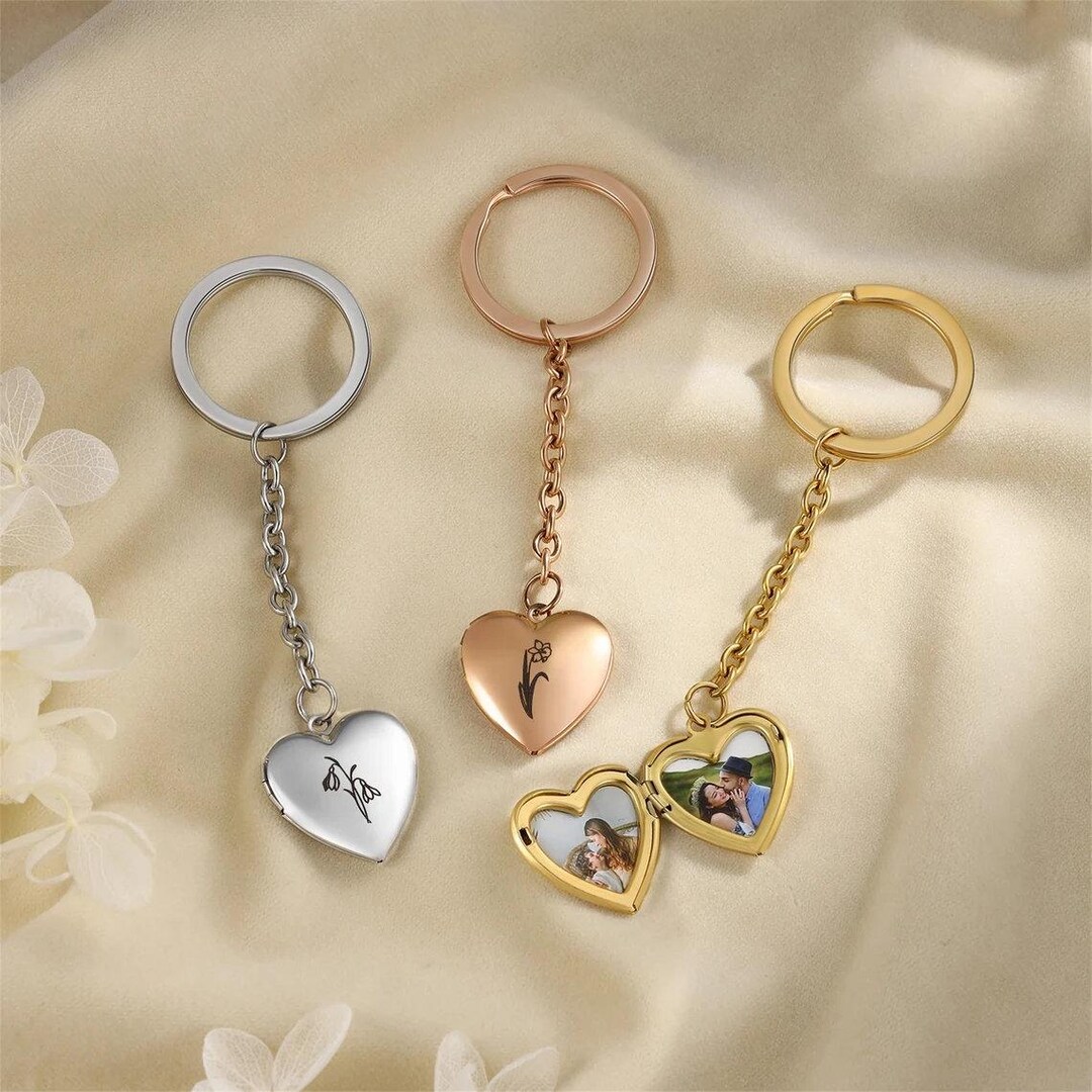 Personalized Heart Photo Keychain - Photo Keychain-engraved Birth ...