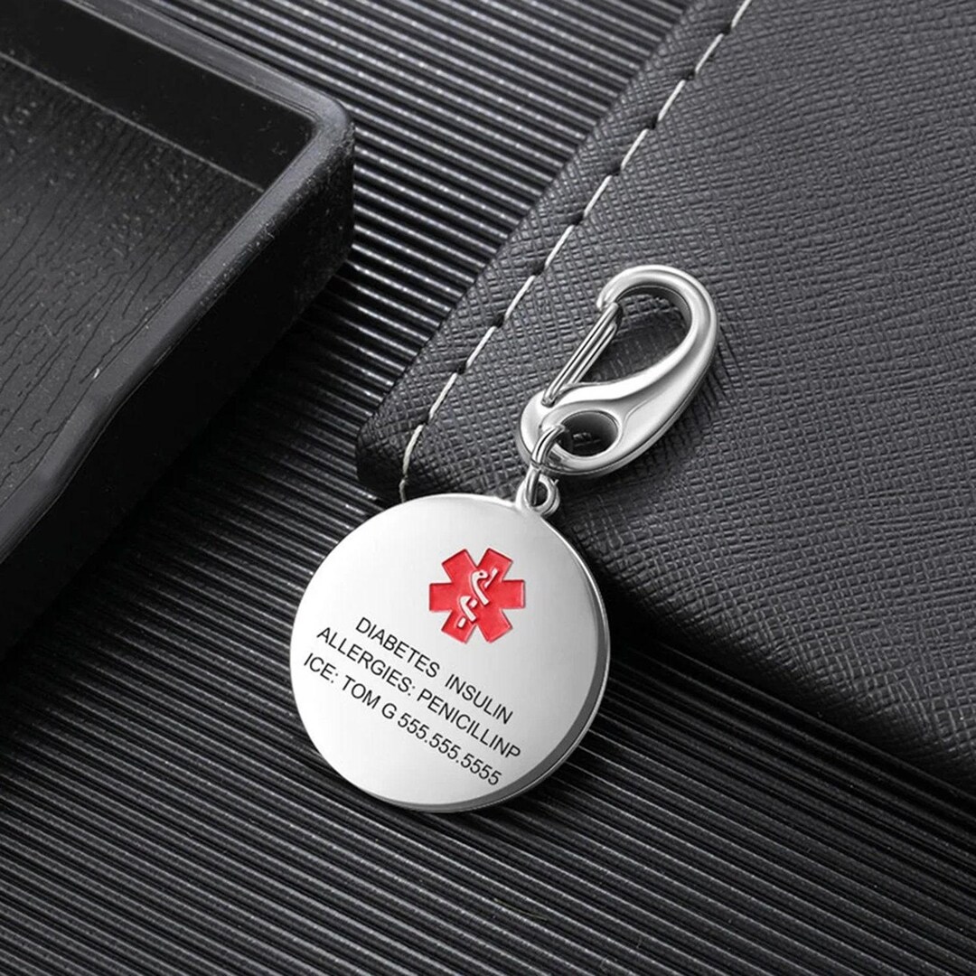 Personalized Medical Alert Keychain for Men Women, Engraved Emergency ...