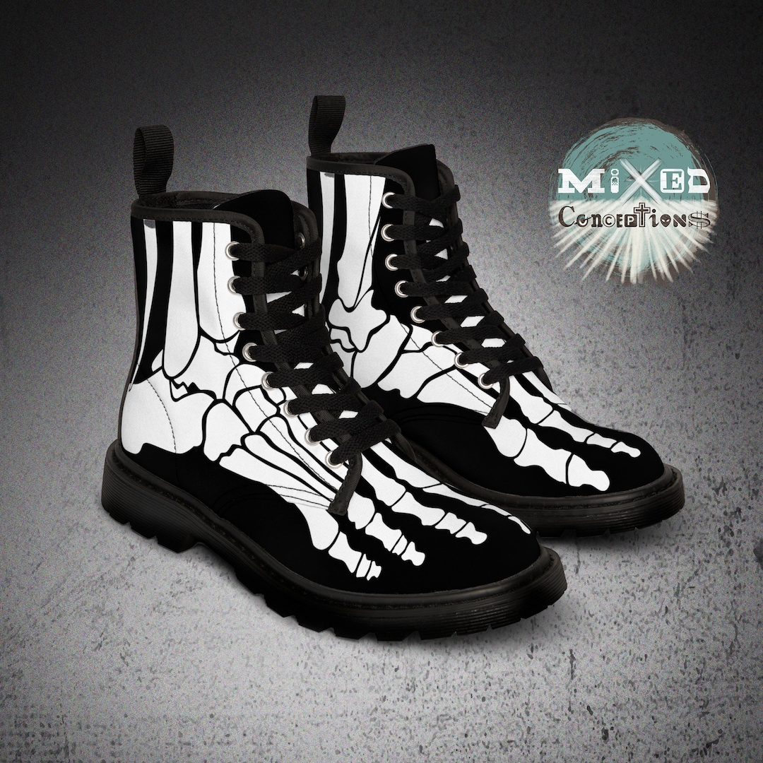 Skeleton Bones Boots for Men Halloween Goth Combat Boots - Etsy