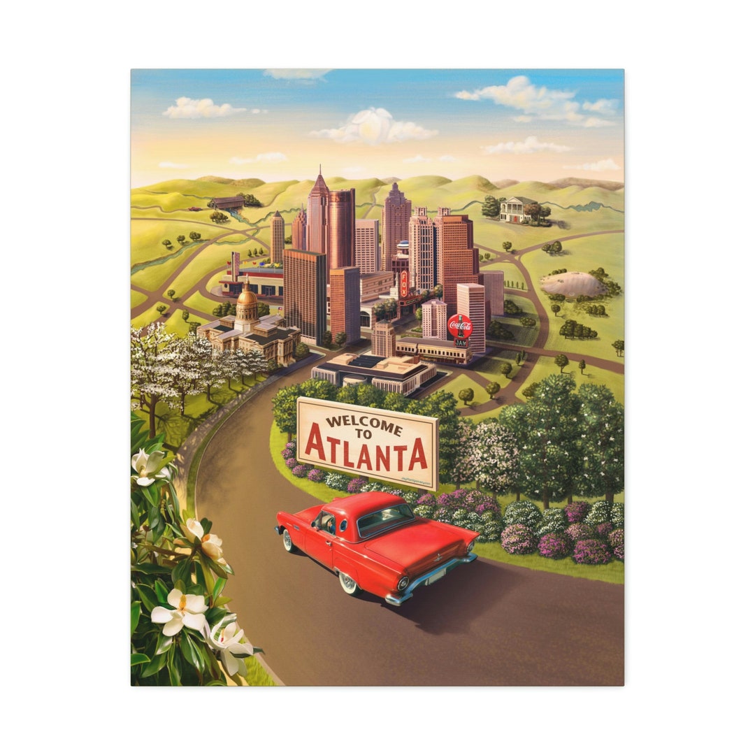 Welcome to Atlanta Canvas Print, Retro, Classic City Atlanta, Landmarks ...