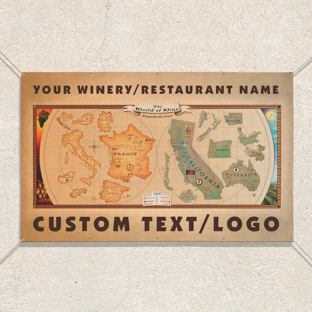 World of Wine Map Vinyl Banner for Wine Lovers, Restaurants, Package ...