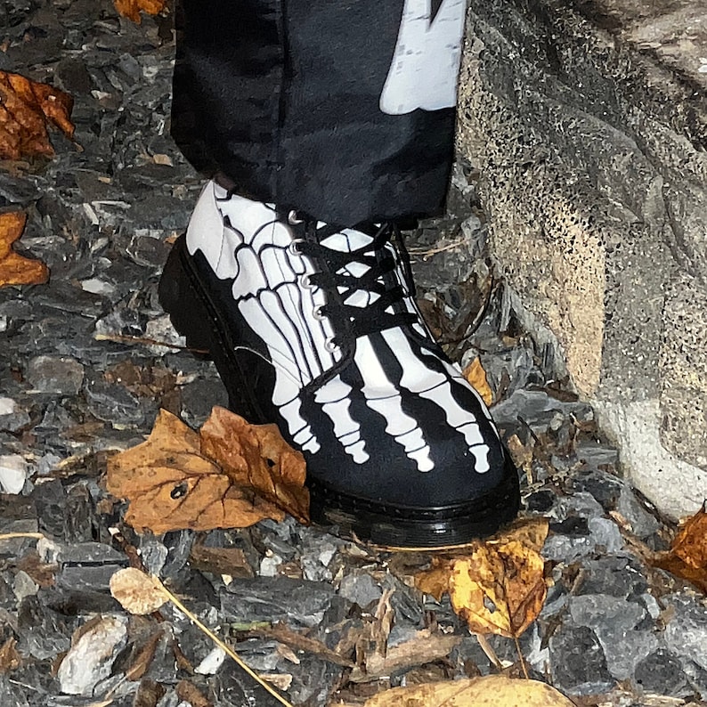 Skeleton Bones Canvas Boots: Men’s Gothic Punk Halloween Cosplay Shoes ...