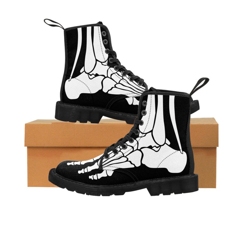 Skeleton Bones Canvas Boots: Men’s Gothic Punk Halloween Cosplay Shoes ...