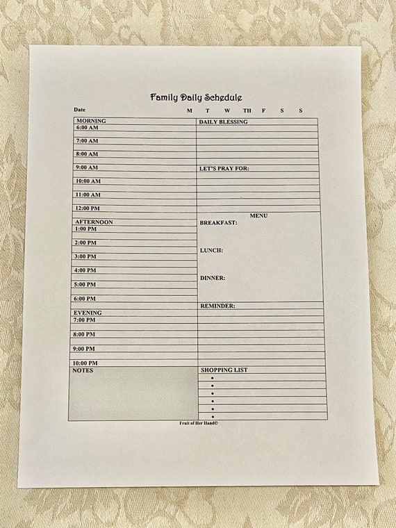 Family Daily Schedule digital Download - Etsy