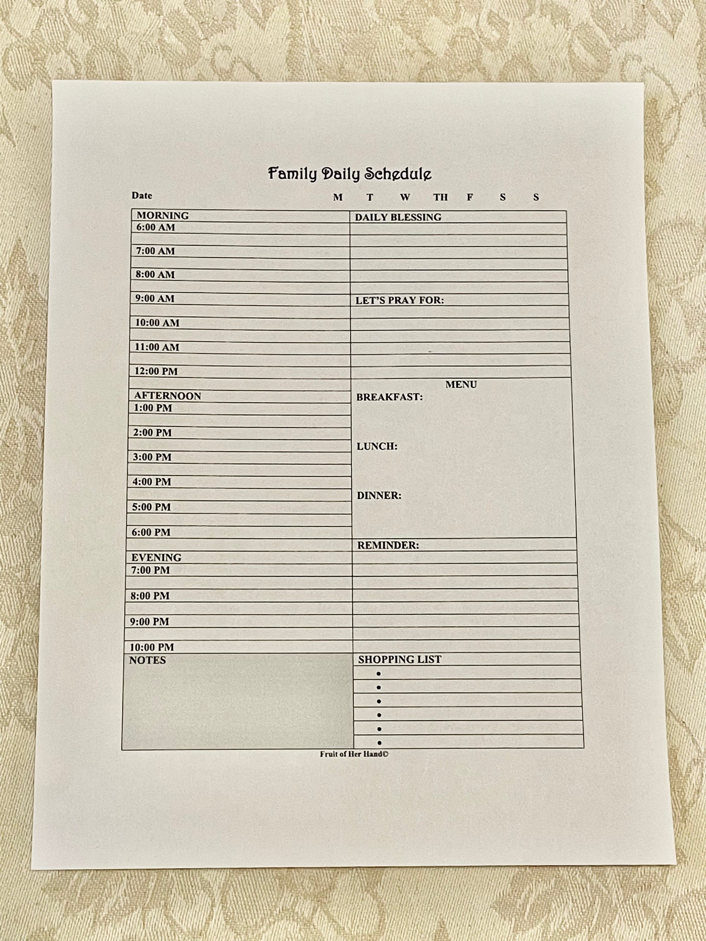Family Daily Schedule (digital Download) Fruit of Her Hand Organizer - Etsy