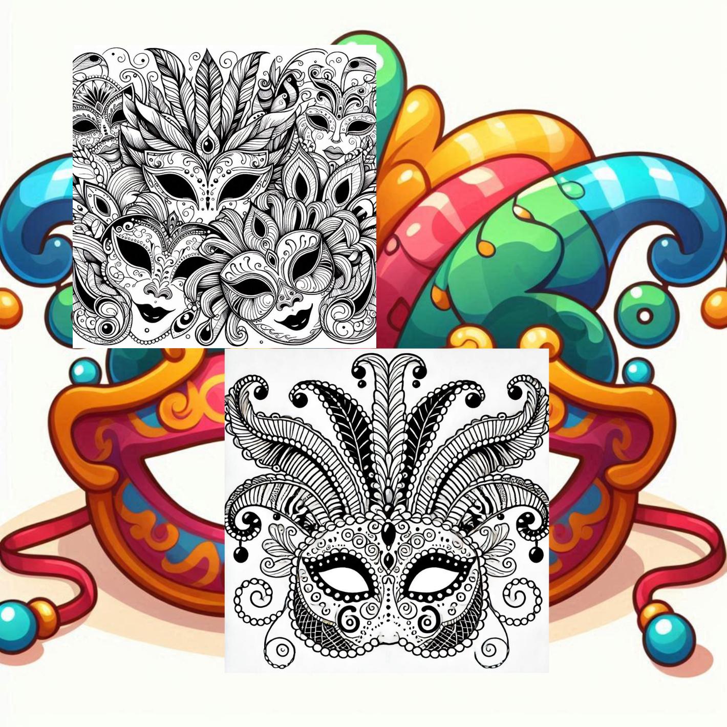 Carnival Mask Printable |carnival Mask Drawing|colorful Digital ...