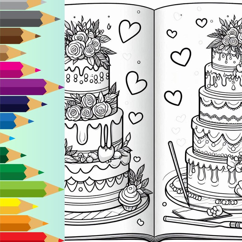 Wedding Cake Coloring Pages Printable Wedding Coloring Book for Kids ...