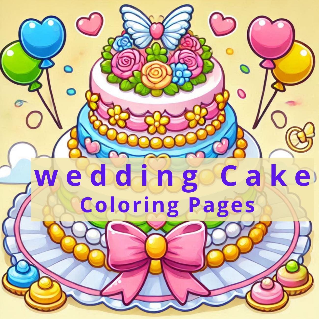 Wedding Cake Coloring Pages Printable Wedding Coloring Book for Kids ...