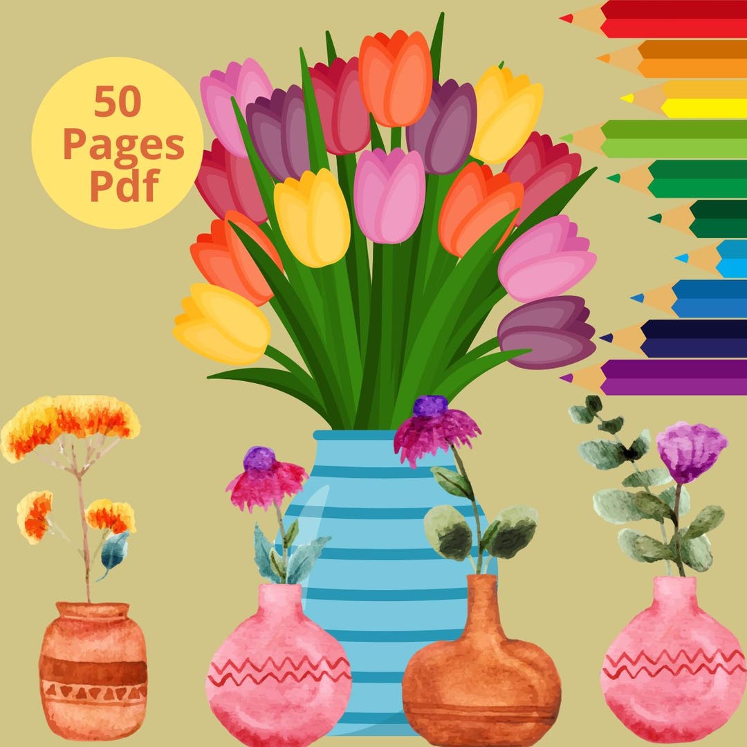 Vase of Flowers Coloring Pages,printable Vase Designs for Relaxation ...