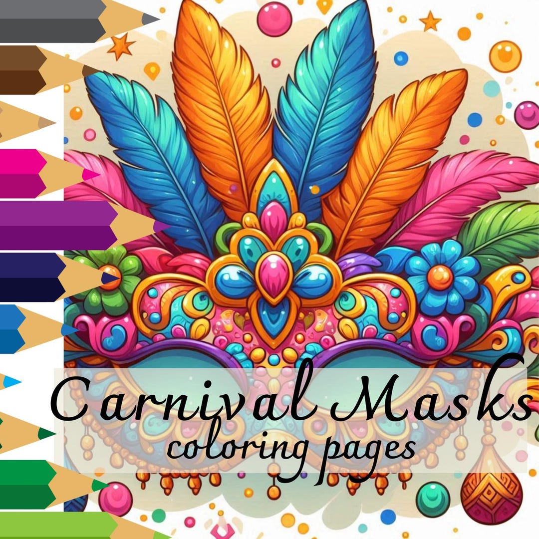 Carnival Mask Printable |carnival Mask Drawing|colorful Digital ...