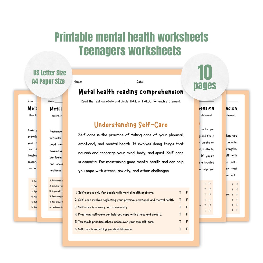 Mental Health Reading Comprehension Worksheets | SEL Printable ...