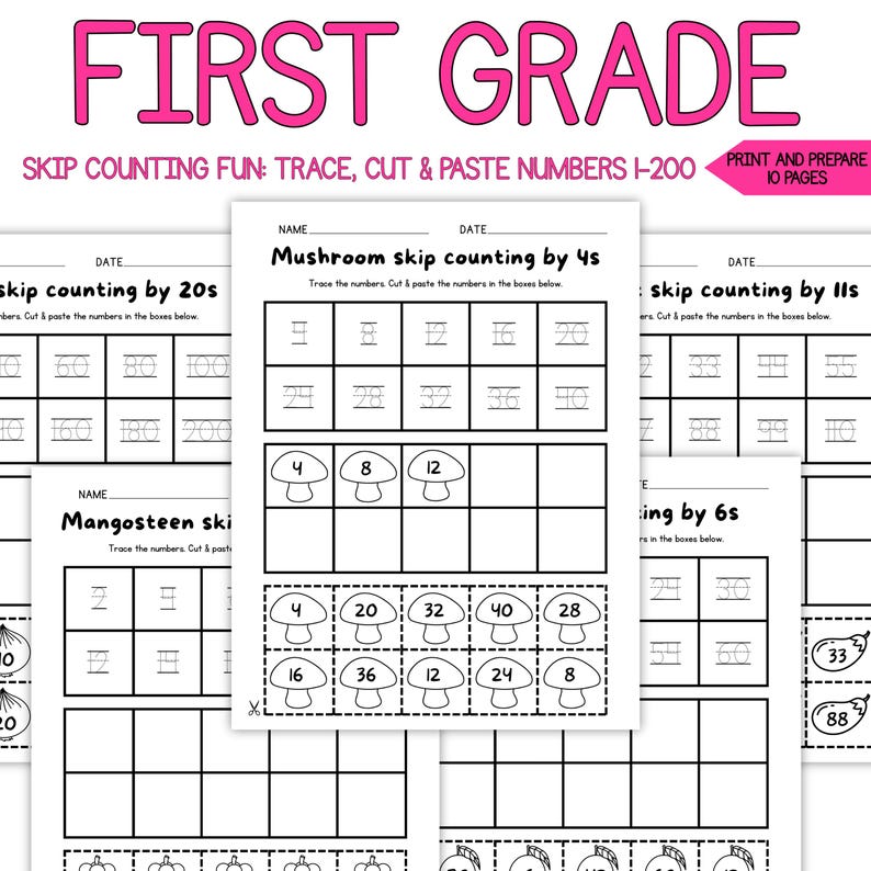 Skip Counting Fun Trace Cut & Paste Numbers 1-200 Worksheets | 1st ...