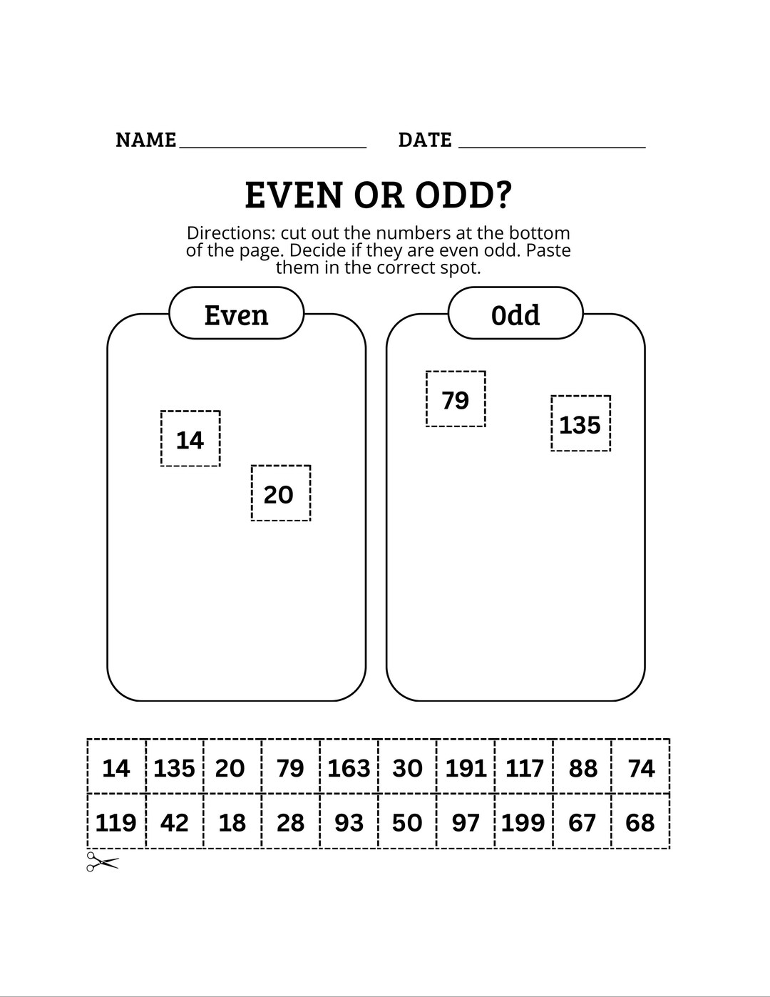 Even or Odd Sorting Numbers 1-200 Worksheets | 3rd Grade Math Practice ...