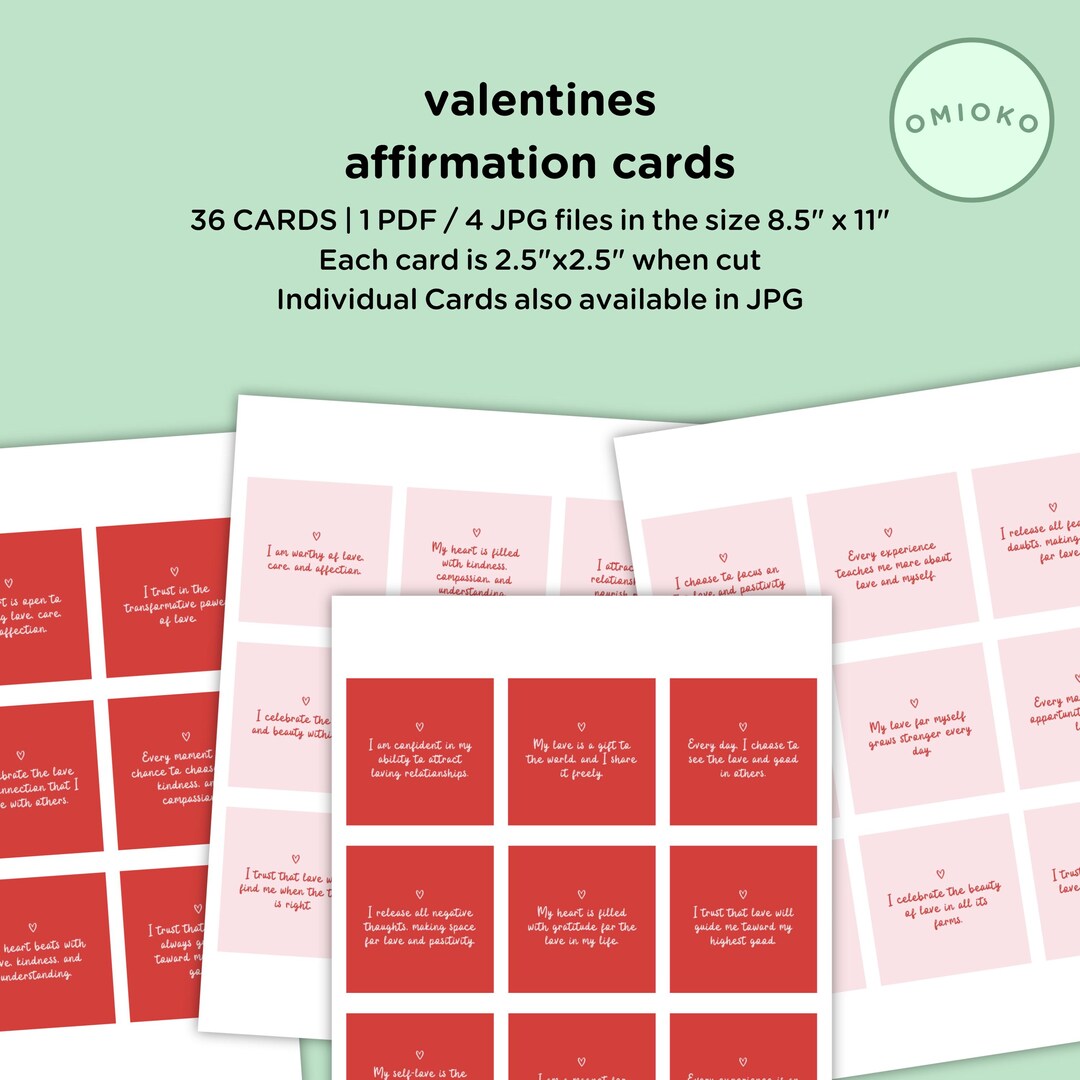 Valentine Affirmation Cards Printable Self-love and Positivity Cards ...