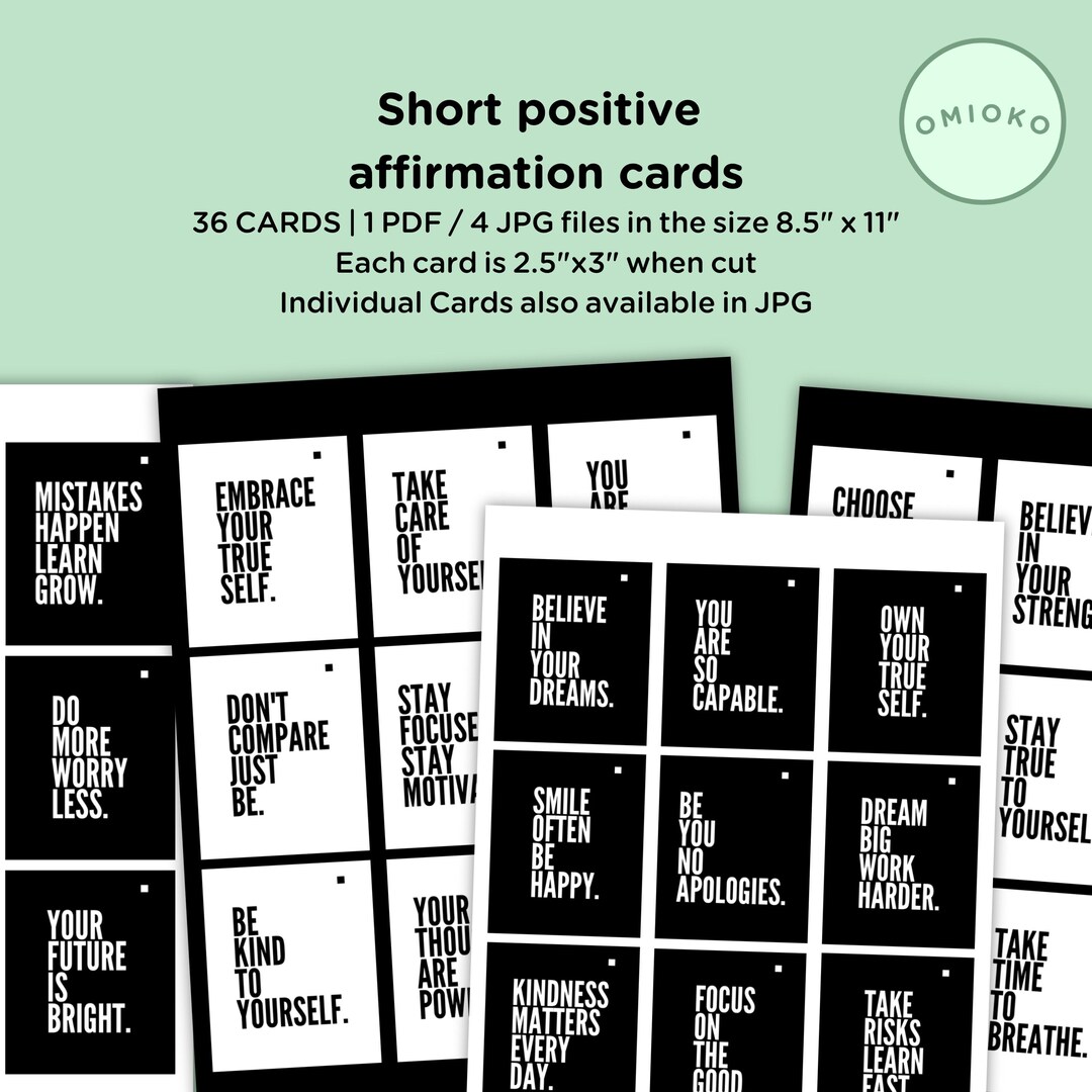 Short Positive Affirmation Cards Simple Black and White Typography ...