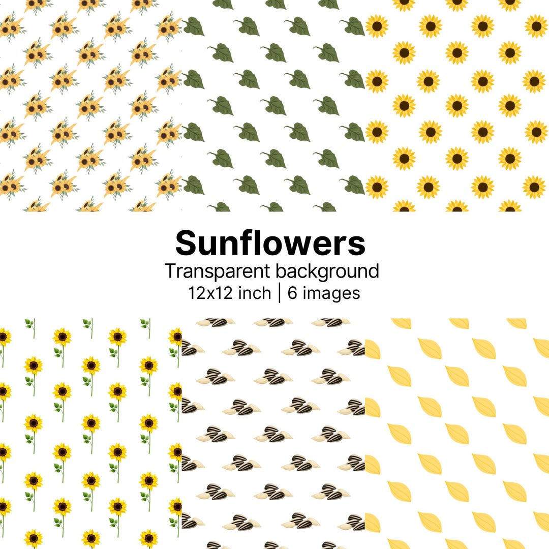 Transparent Background Sunflowers Digital Paper, Printable Scrapbook ...