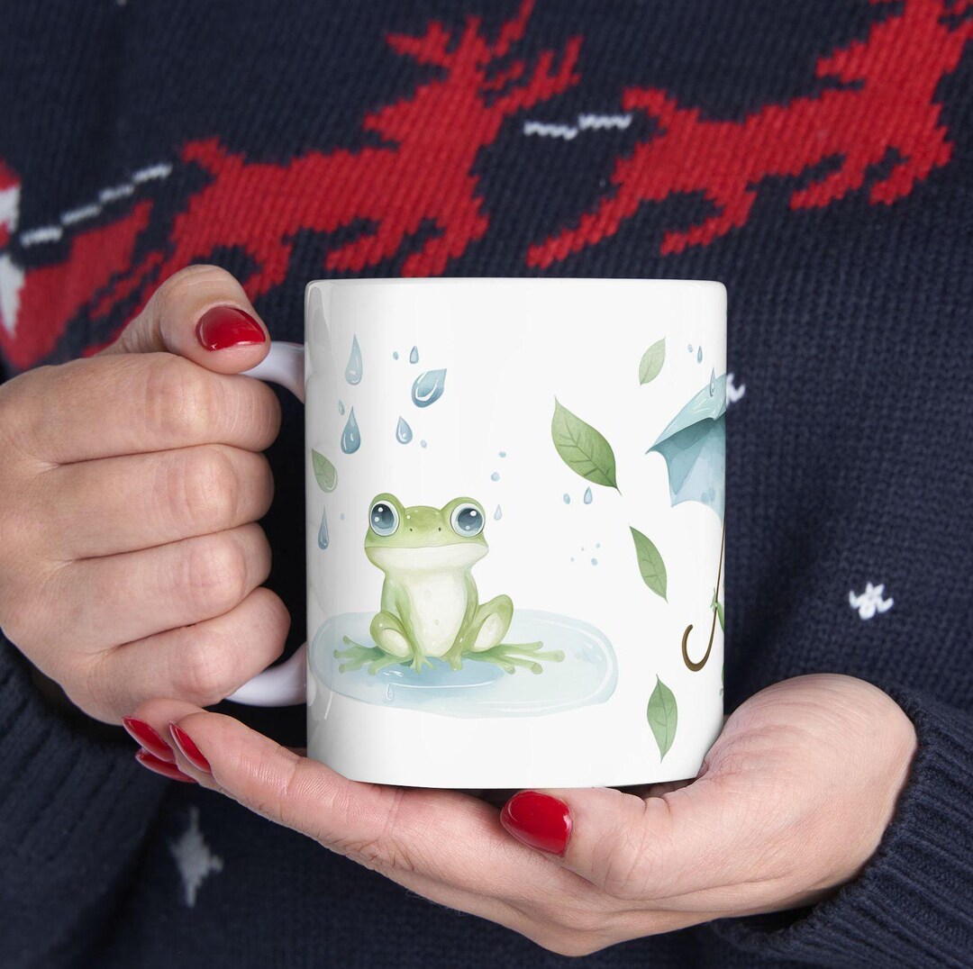 Rainy Frog Mug Wrap, Funny Mug Png, Diy Gift, Frog Mug Design, Digital ...