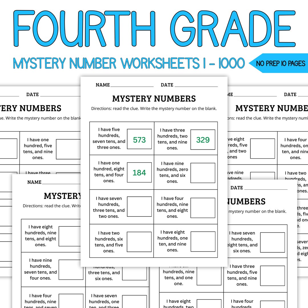 Mystery Number 1-1000 Worksheets | 4th Grade Math Practice | Printable ...