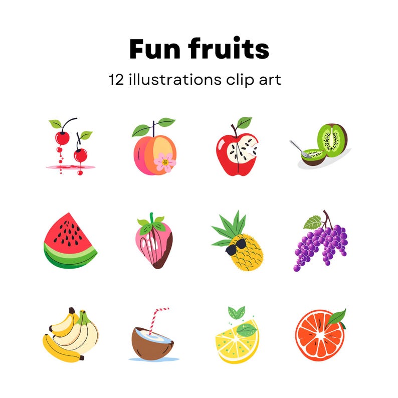 Fruit Clipart Set , Fruits PNG, Clipart Set of Strawberry, Apple ...