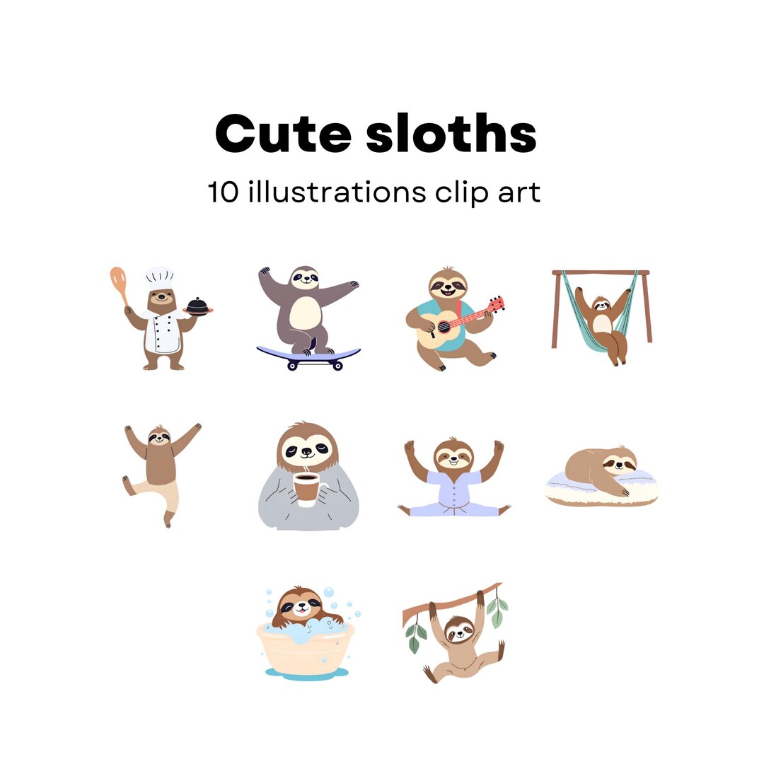 Sloth Clipart, Cute Sloths Clip Art, Tropical Animals, Nursery Decor ...
