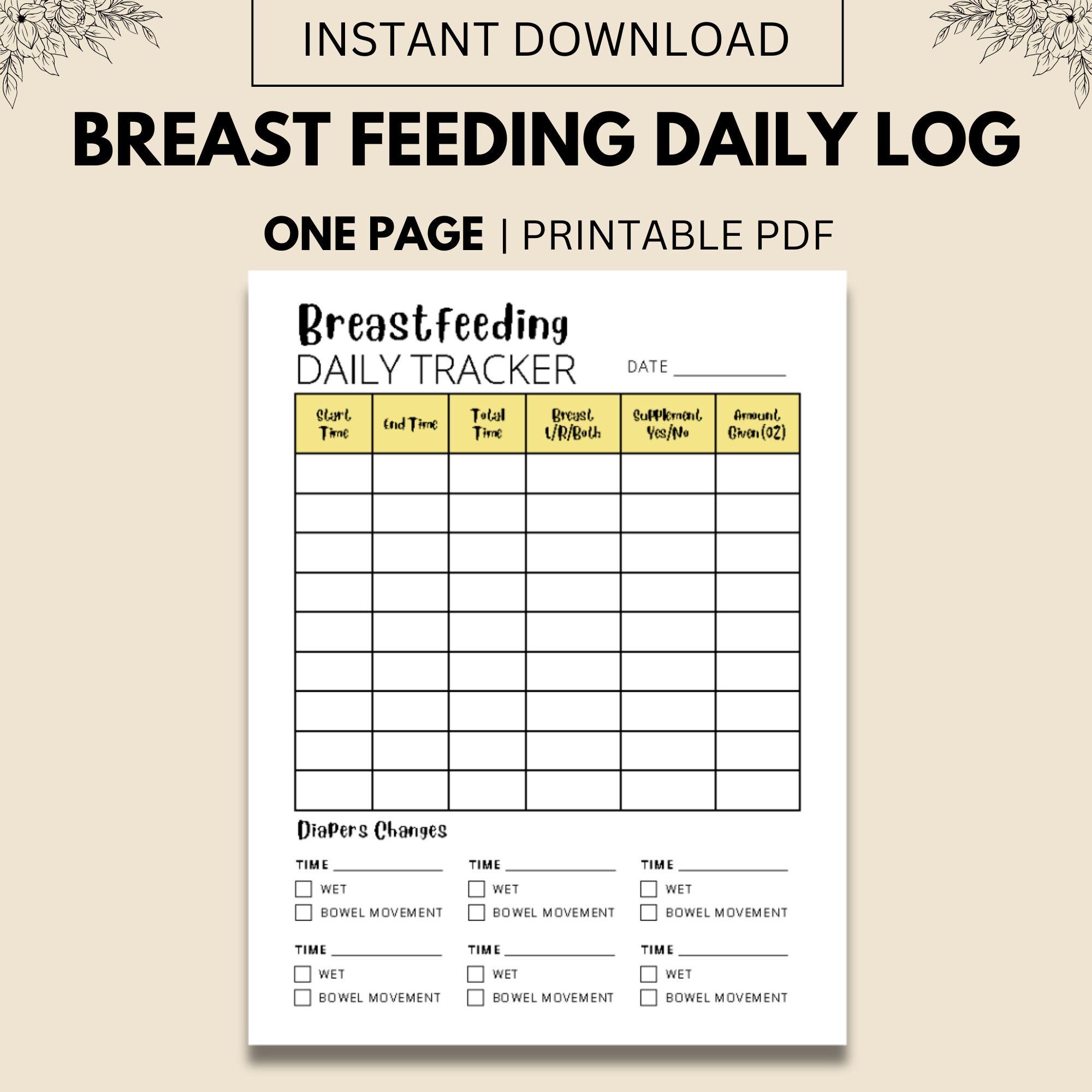 Breastfeeding Log | Printable Breastfeeding Tracker | Breast Pump Log ...