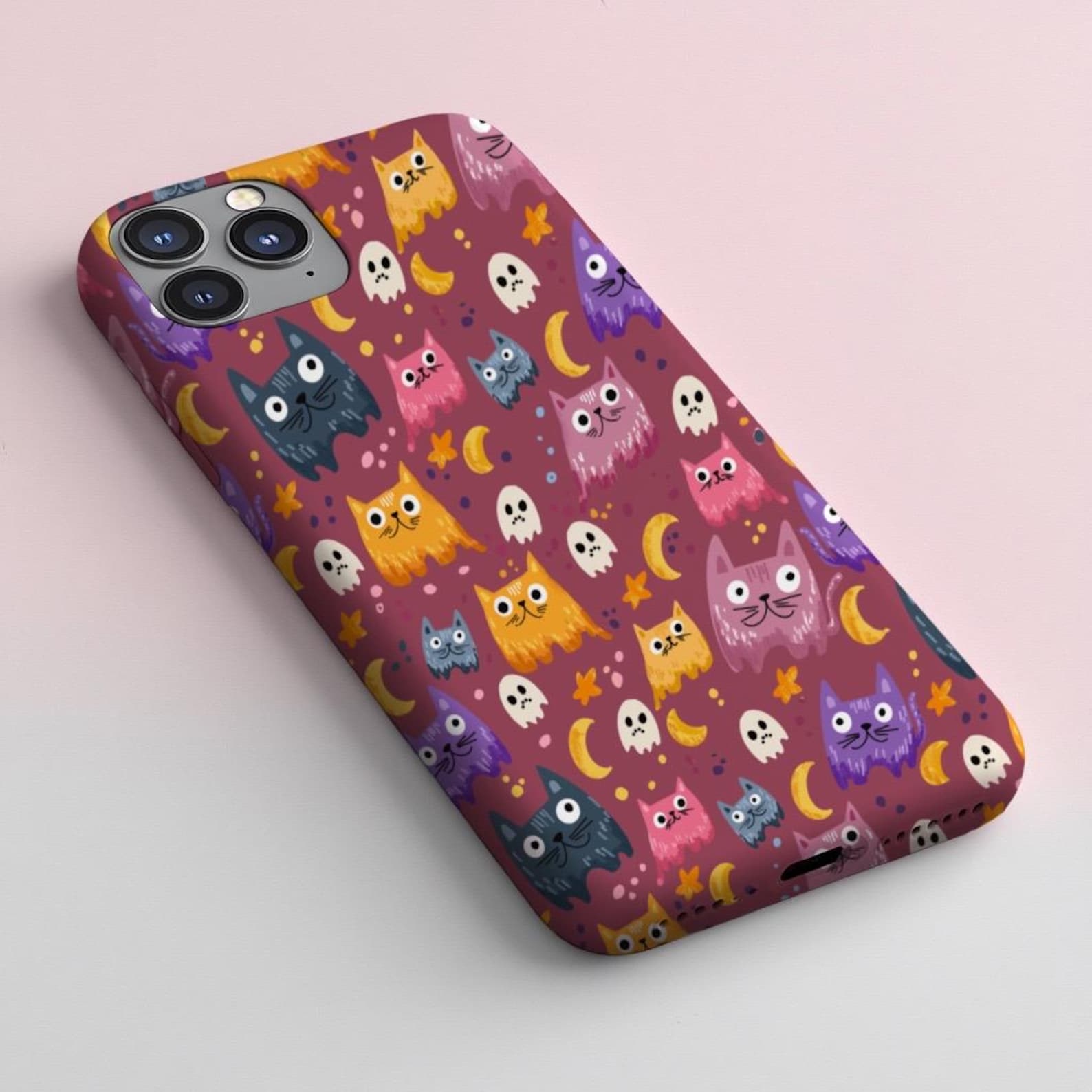 Cute Cats Halloween Seamless Pattern: Handdrawn Spooky Digital Paper ...