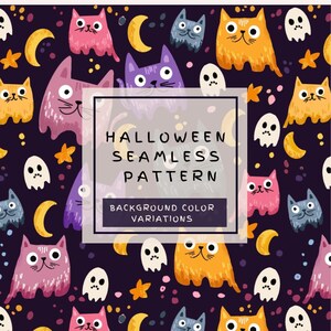 Cute Cats Halloween Seamless Pattern: Handdrawn Spooky Digital Paper ...