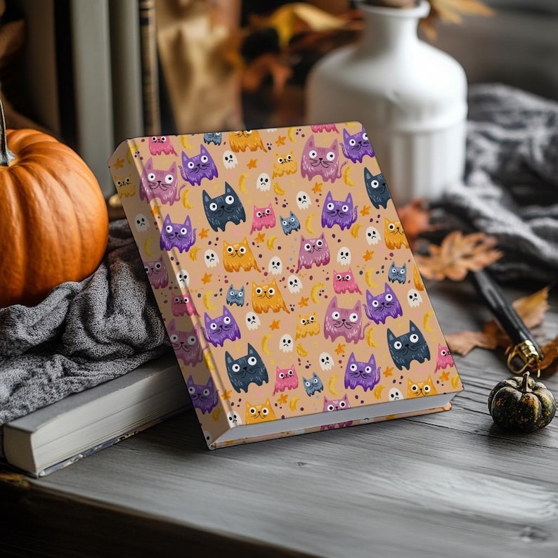 Cute Cats Halloween Seamless Pattern: Handdrawn Spooky Digital Paper ...