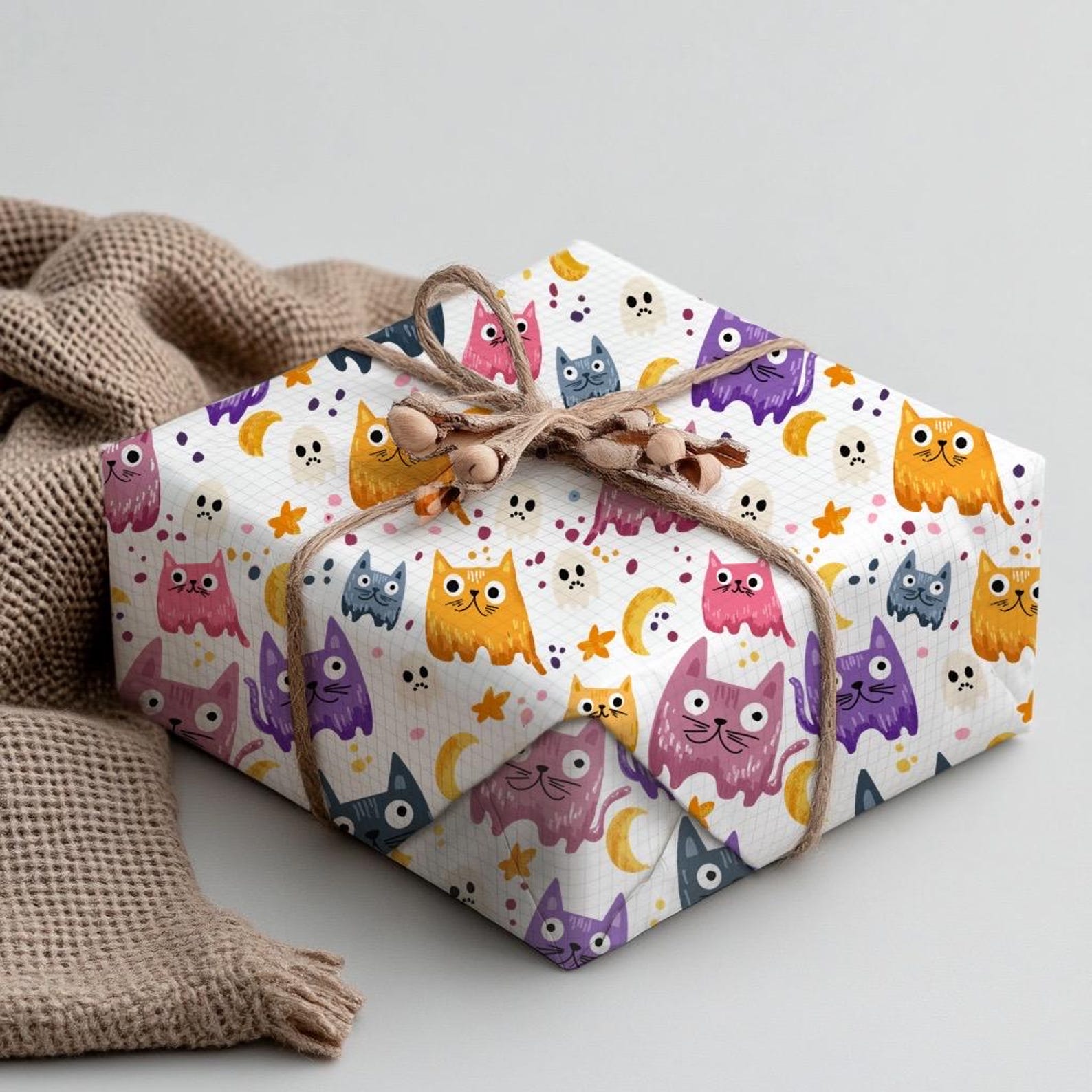 Cute Cats Halloween Seamless Pattern: Handdrawn Spooky Digital Paper ...