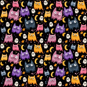 Cute Cats Halloween Seamless Pattern: Handdrawn Spooky Digital Paper ...