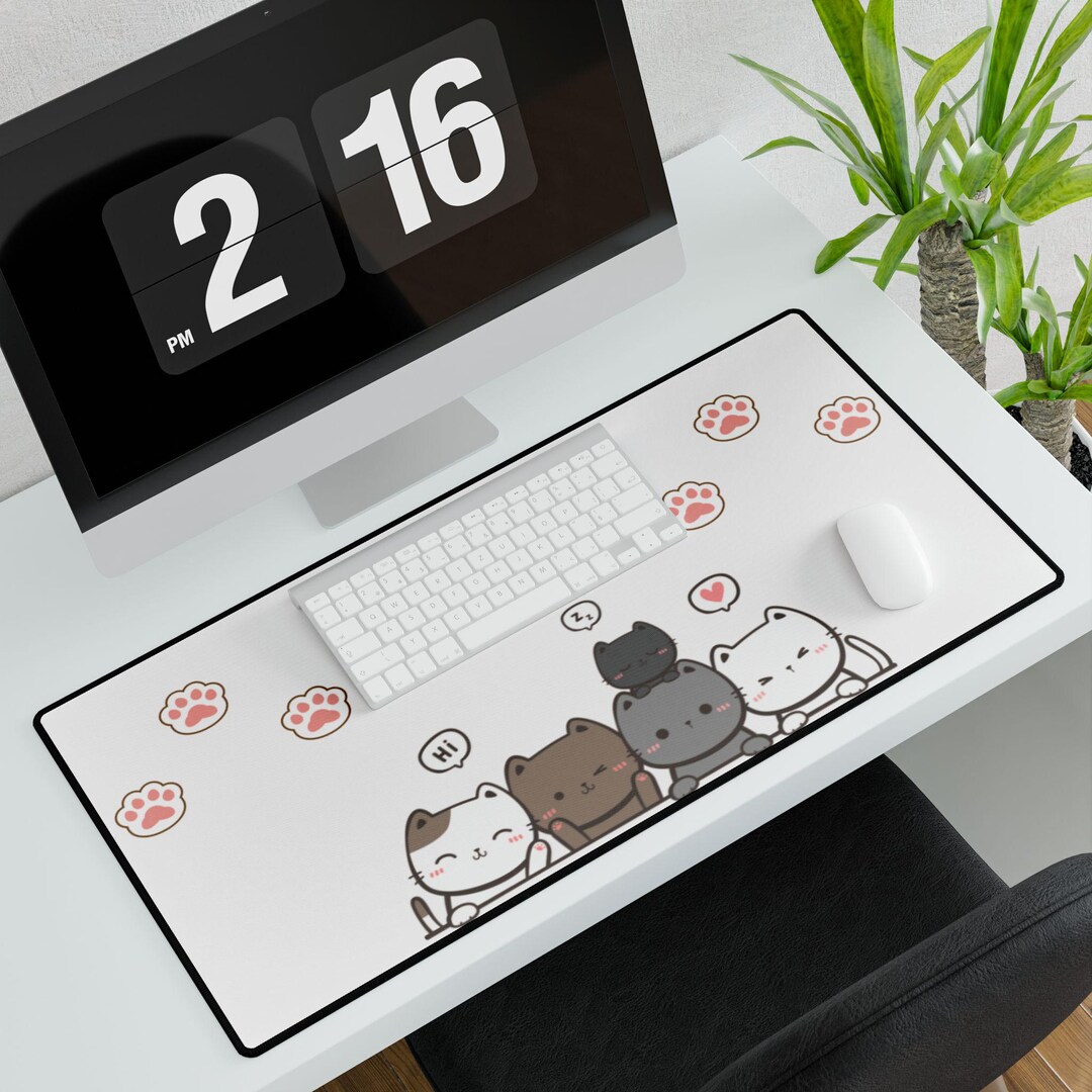 Cute Cats Desk Mats Kawaii Cat Desk Pad Cute Cat Desk Decor Gamer Gift ...
