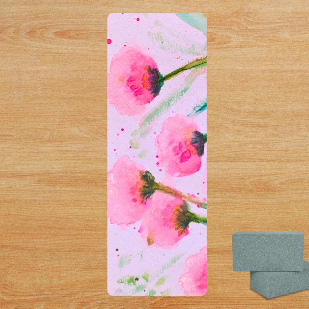 Pink Watercolor Botanical Yoga Mat, Microfiber Suede Non-slip Mat for ...