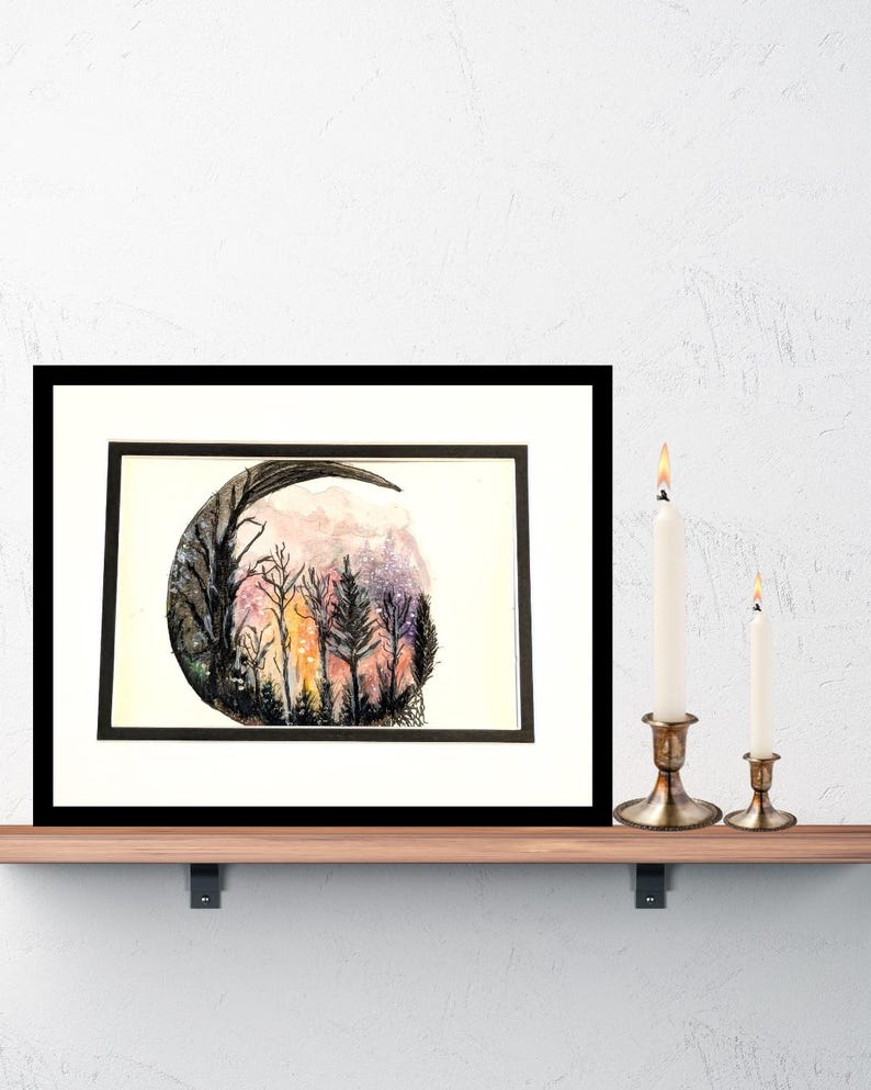 Crescent Moon Painting, 5x7 Mystical Night Sky Wall Art,lunar Canvas ...