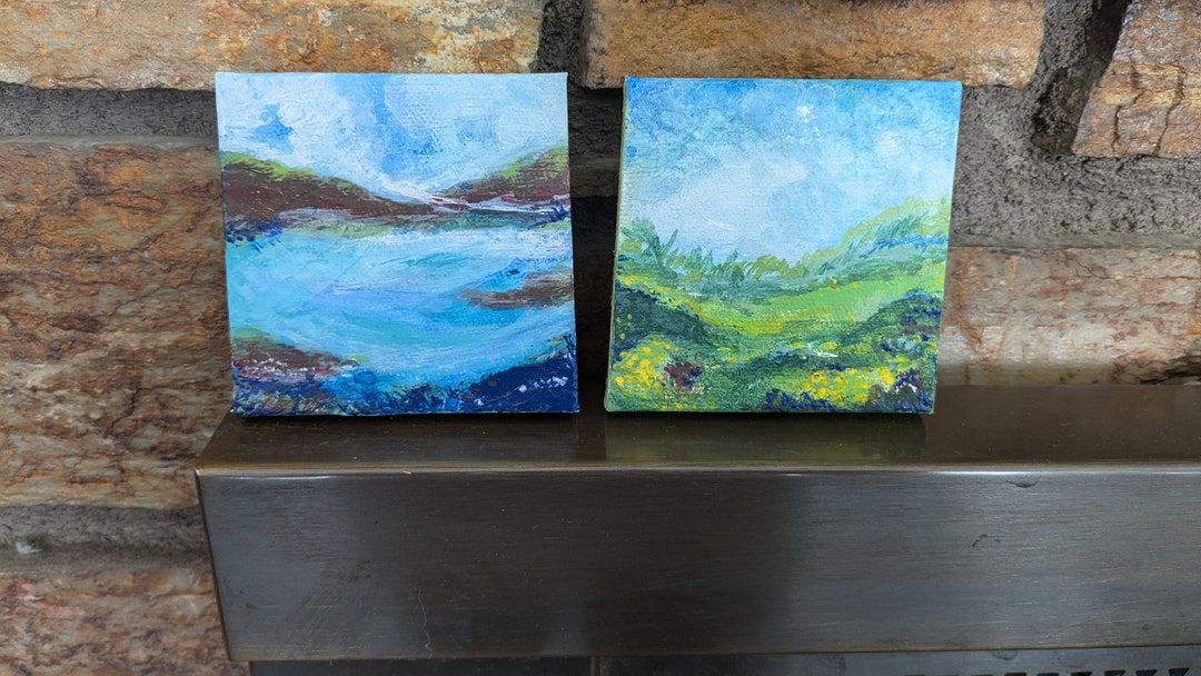 3x3 Mini Canvas Original Paintings, Mountain Lakes & Meadows, Sold as ...