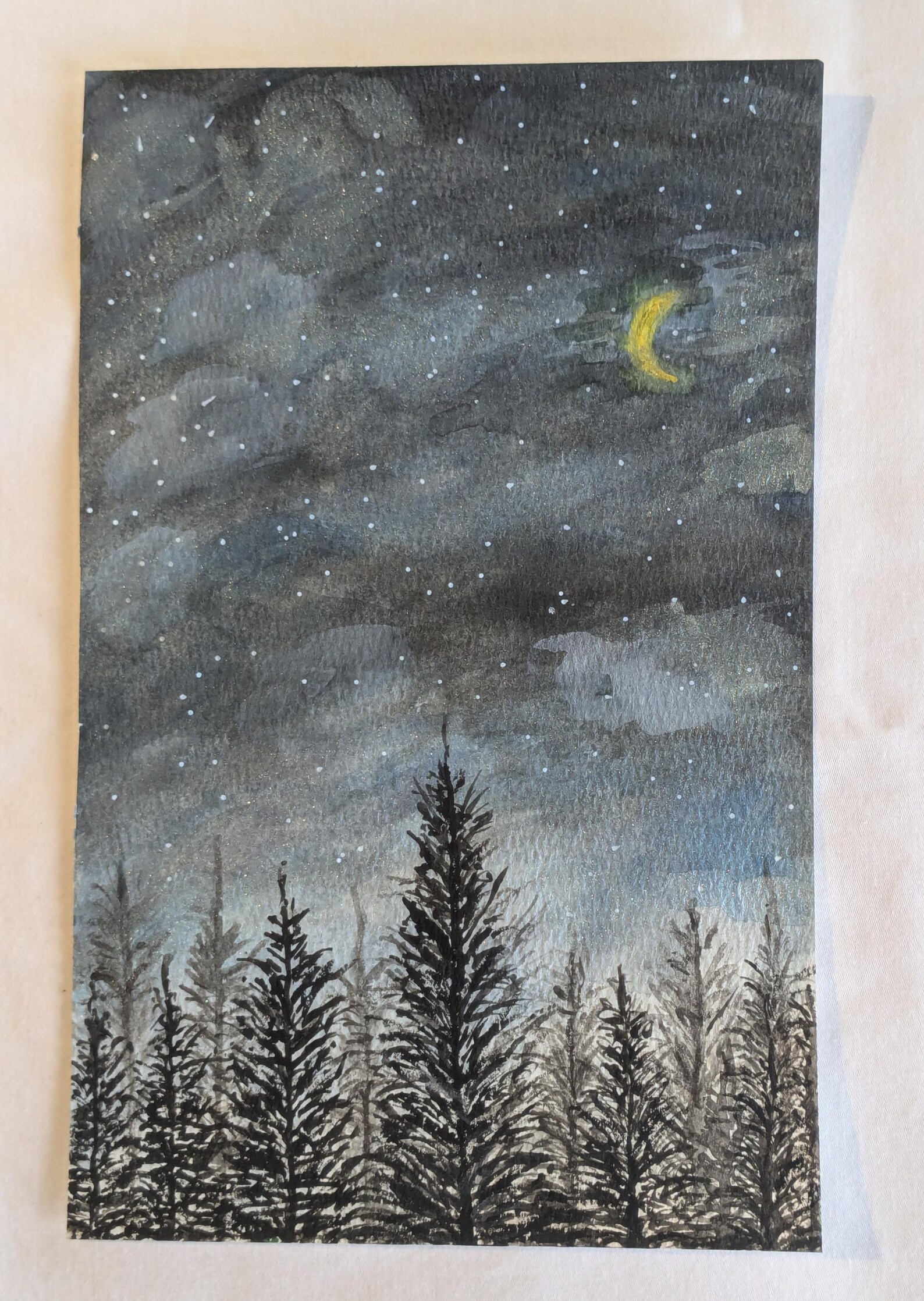 Winter Solstice Moon: Acrylic Painting, Black or White Mat Included ...