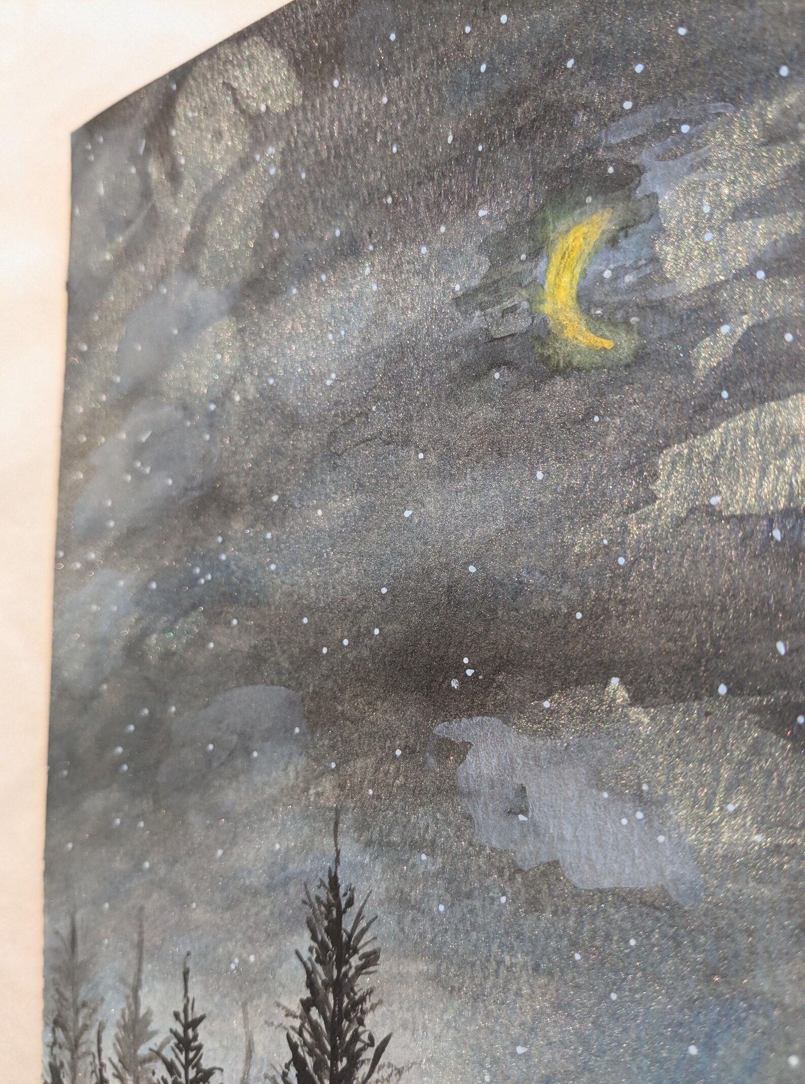 Winter Solstice Moon: Acrylic Painting, Black or White Mat Included ...