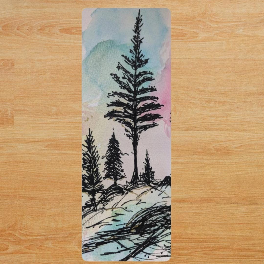 Pastel Sky Mountain Trees Yoga Mat, Microfiber Suede Top With Non-slip ...