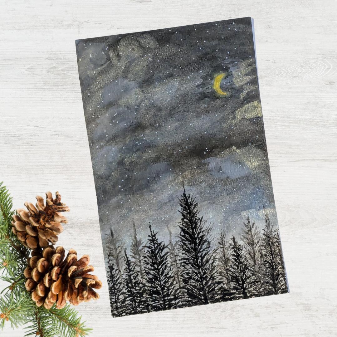 Winter Solstice Moon, 8x6 Original Watercolor, Mystical Mountain ...