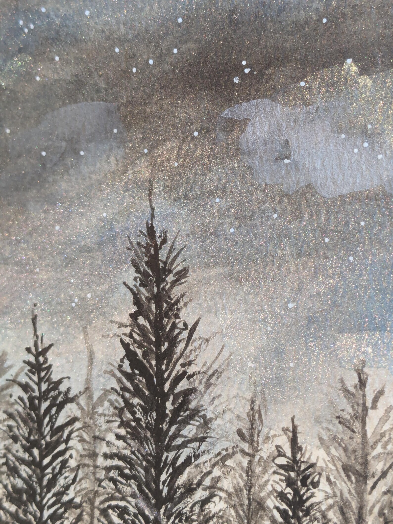 Winter Solstice Moon: Acrylic Painting, Black or White Mat Included ...