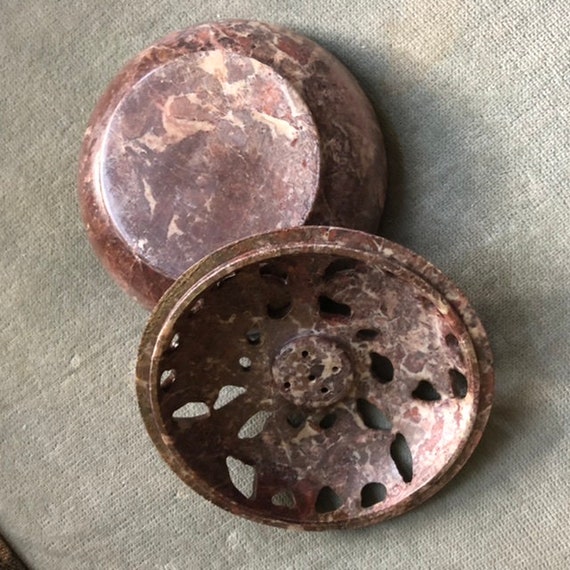 Carved soapstone round trinket box momentous containe… - Gem