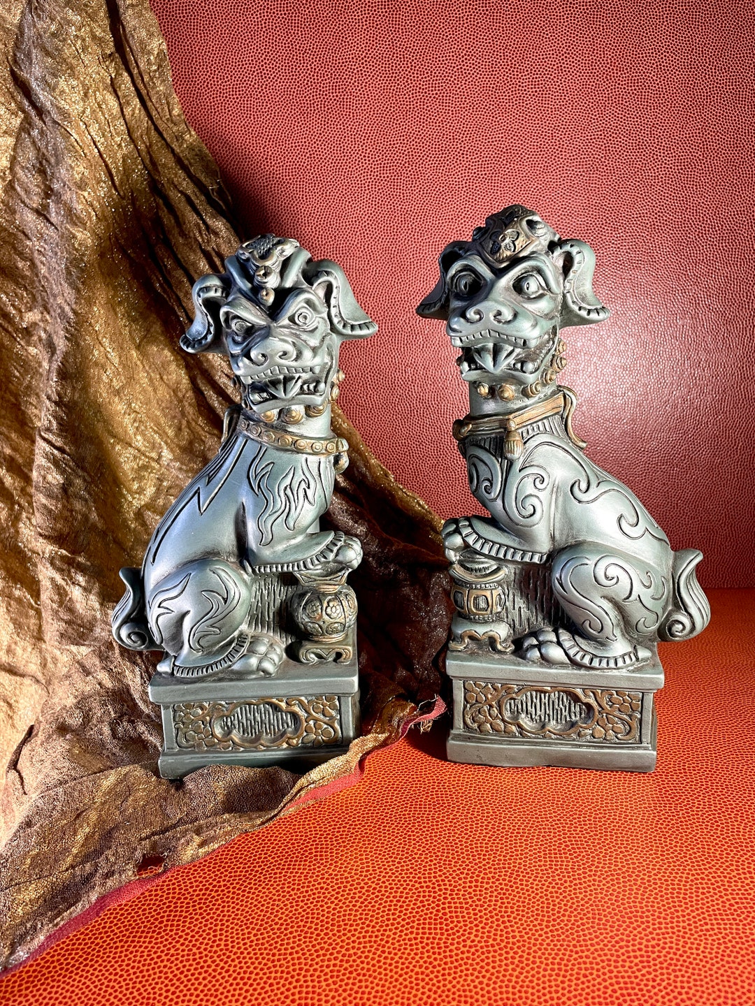 Set 2 Vintage Pair Foo Dog Statues Bookends Universal Statuary 1964 ...