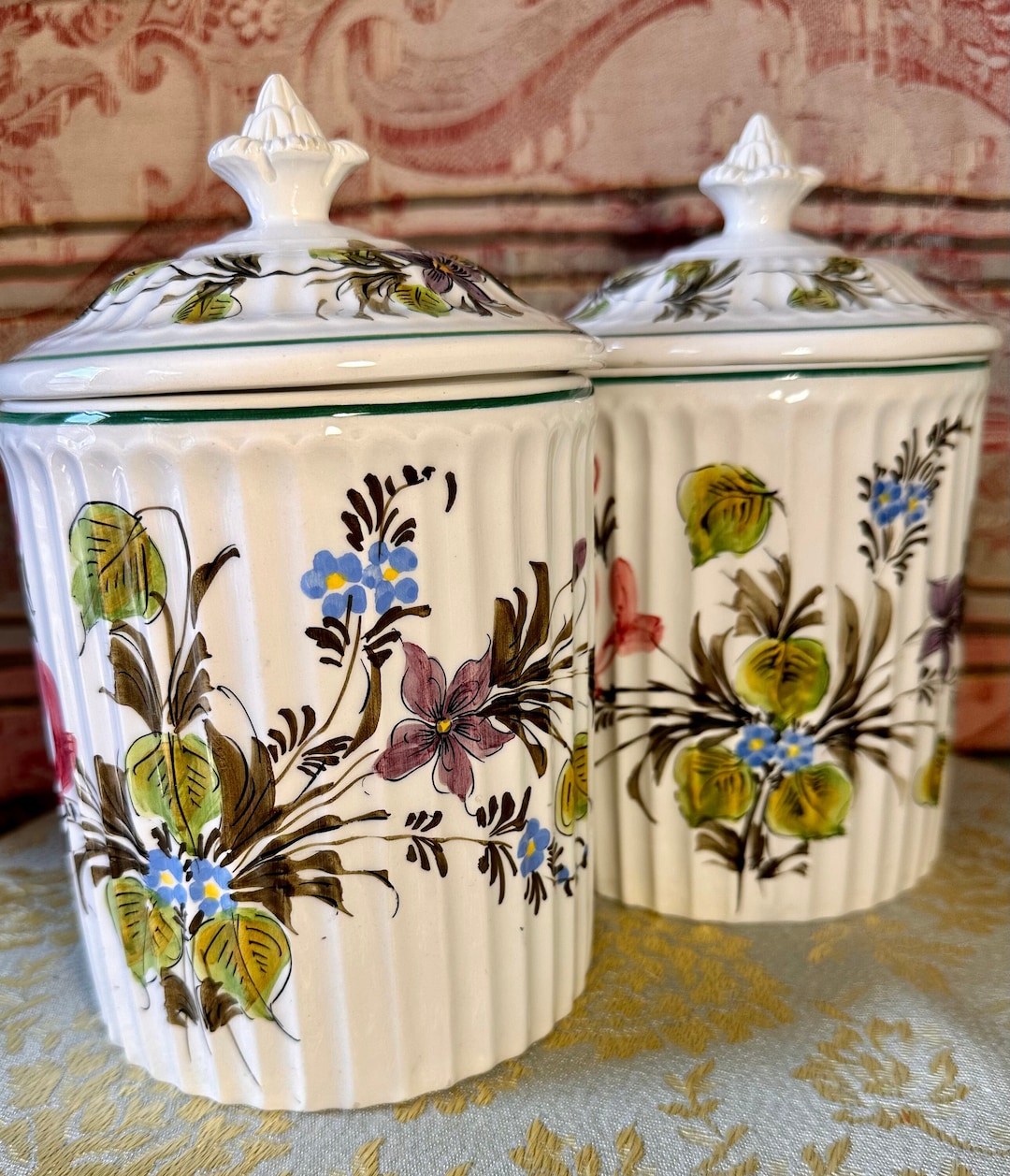 2- Vintage Italian Ceramic Canisters Lidded Hand Painted Italian ...