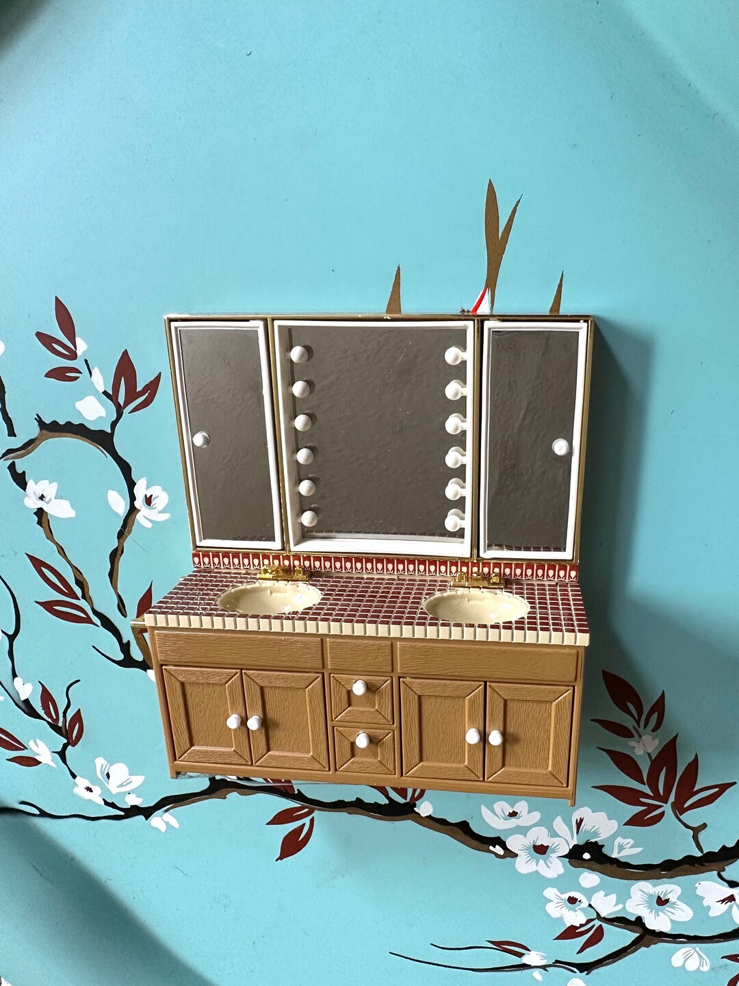 Vintage Dollhouse Vanity by Tomy 50s Miniature Bathroom Double Sink ...